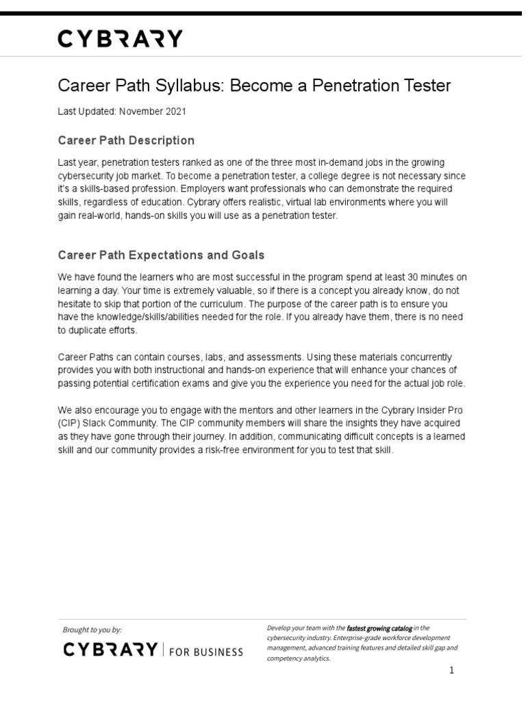 Career Path Syllabus: Become A Penetration Tester | PDF | Penetration ...