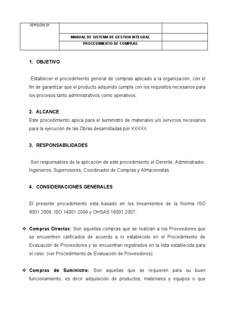 Procedimiento de Compras | PDF | Logística | Calidad (comercial)