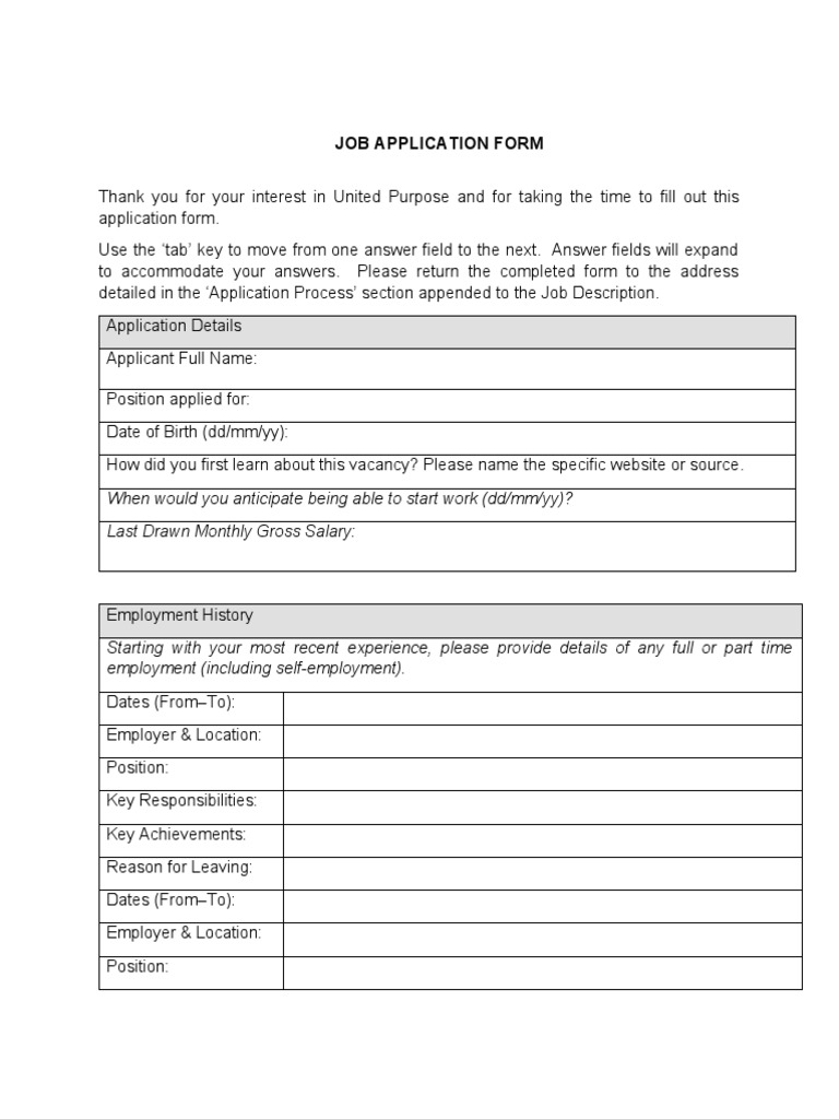 Job Application Form: When Would You Anticipate Being Able To Start ...