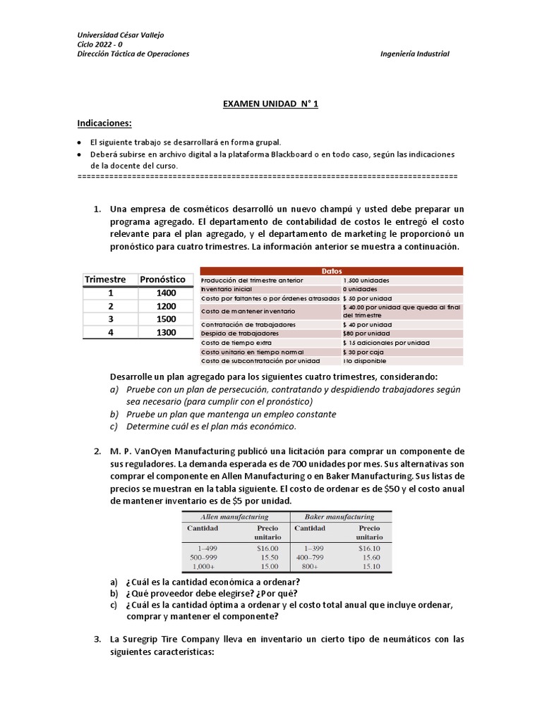 Examen N°1 - 03.02.2022 | PDF | Inventario | Business