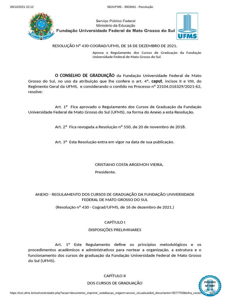 RESOLUCAO (COGRAD) N 430, de 16-12-2021. | PDF | Pedagogia | Formação ...