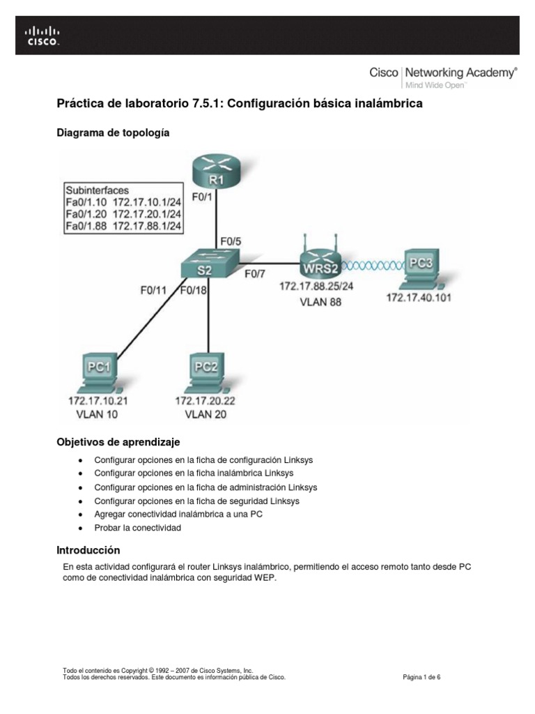 Práctica de Laboratorio 7.5.1 - Configuración Básica Inalámbrica | PDF | Dirección IP ...