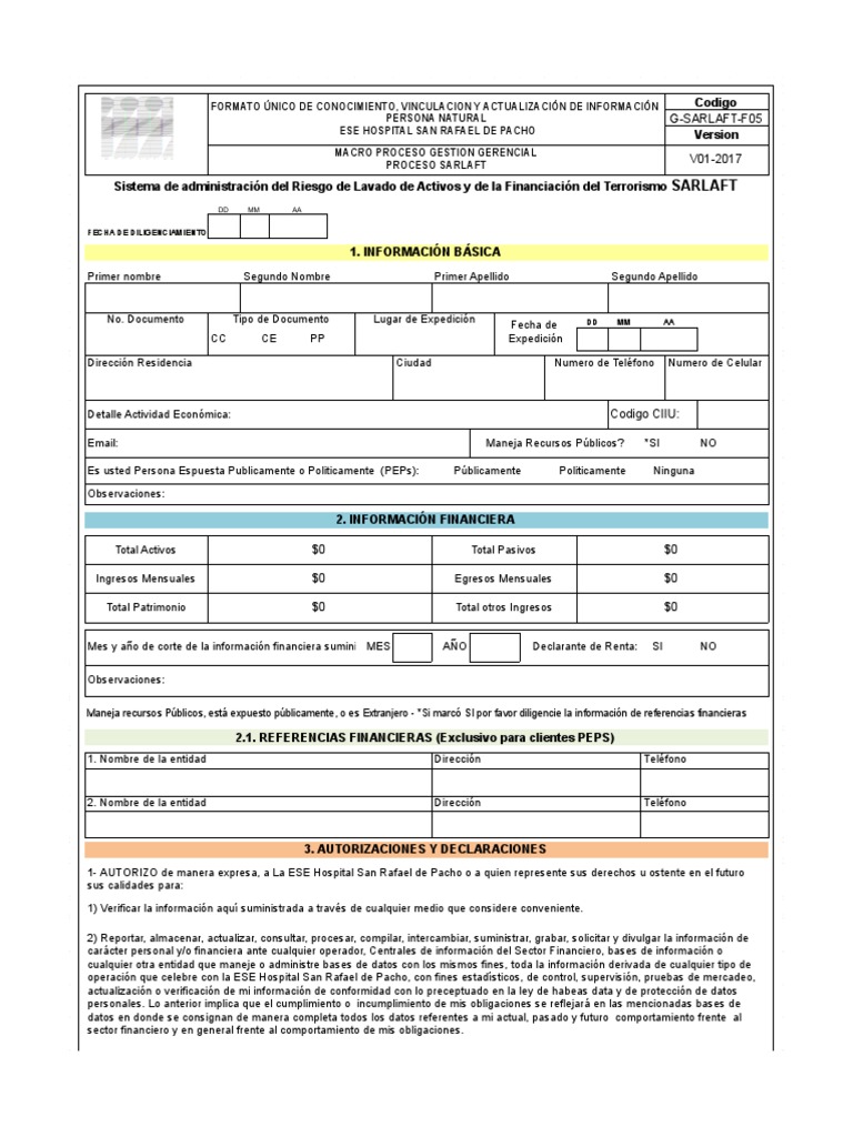 1-G-SARLAFT-F05-Formato Actualización SARLAFT Persona Natural | PDF | Información | Privacidad ...