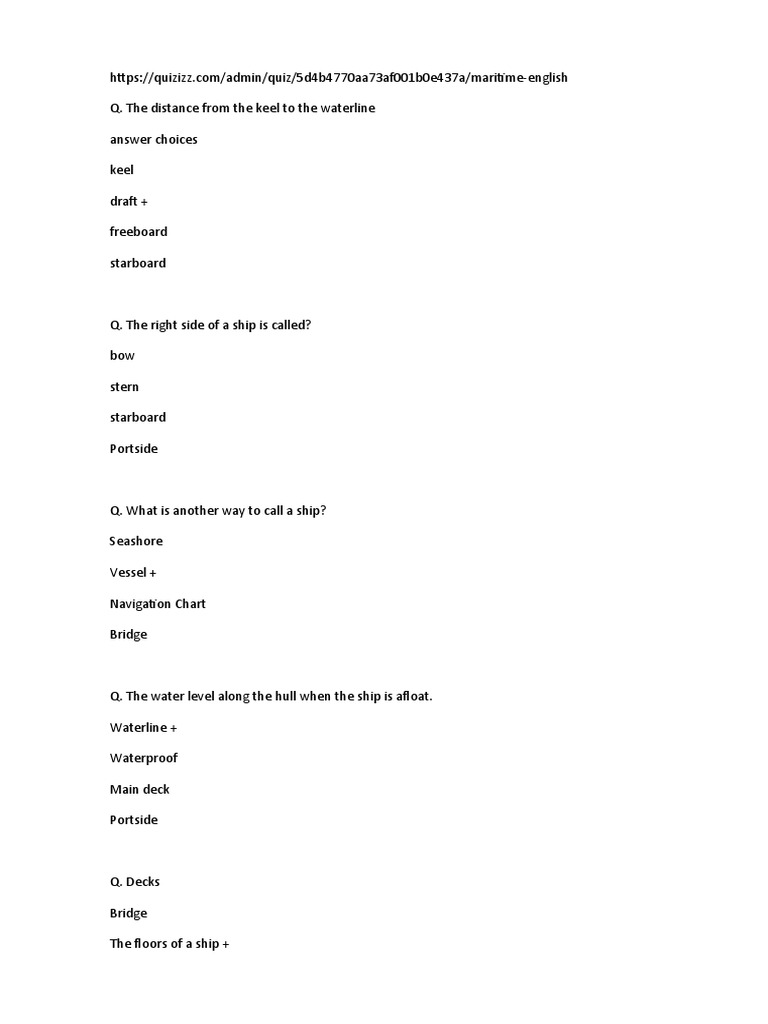 Quiz Maritime English | PDF