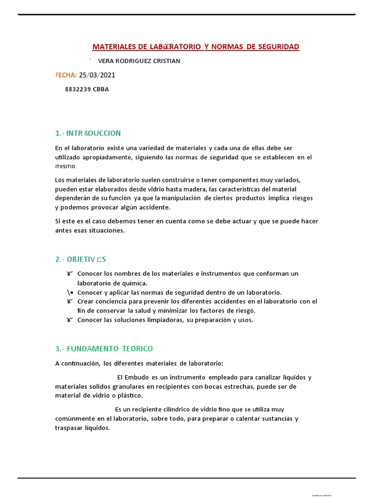 Materiales de Laboratorio y Normas de Seguridad | PDF | Laboratorios ...