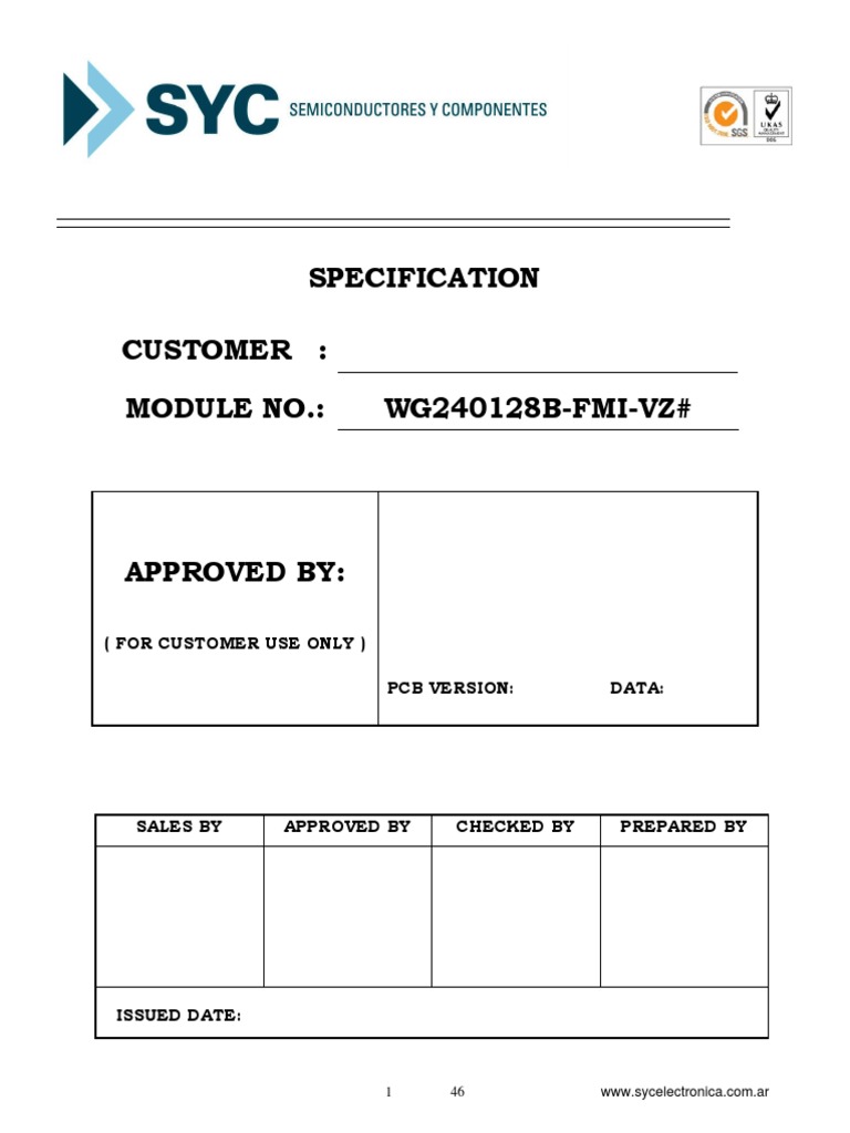 Specification Customer: Module No.: WG240128B-FMI-VZ#: (For Customer ...