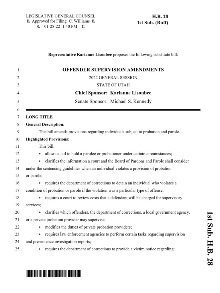 H.B. 28 1st Sub. (Buff) : Representative Karianne Lisonbee Proposes The ...