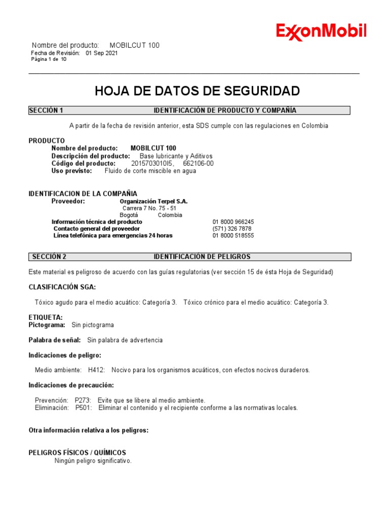 MSDS - Mobilcut 100 | PDF | Agua | Química