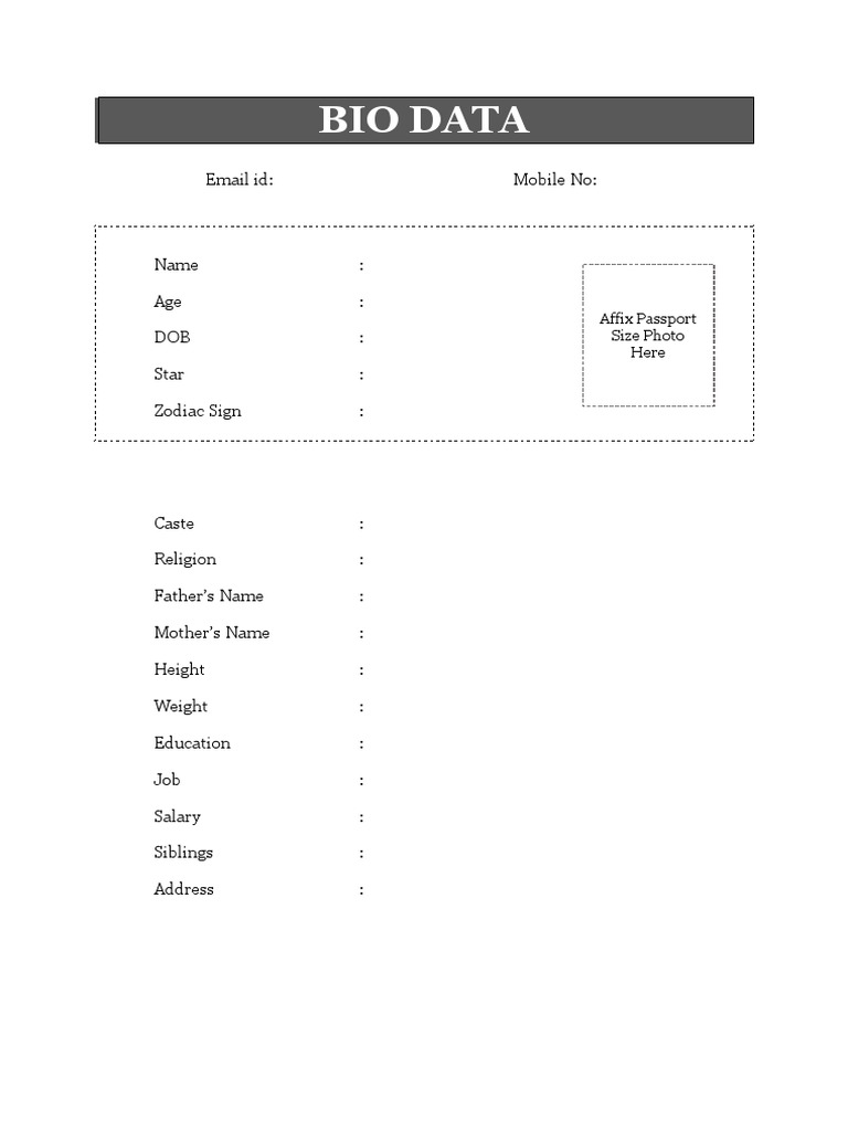 Marriage Biodata Format 5 | PDF