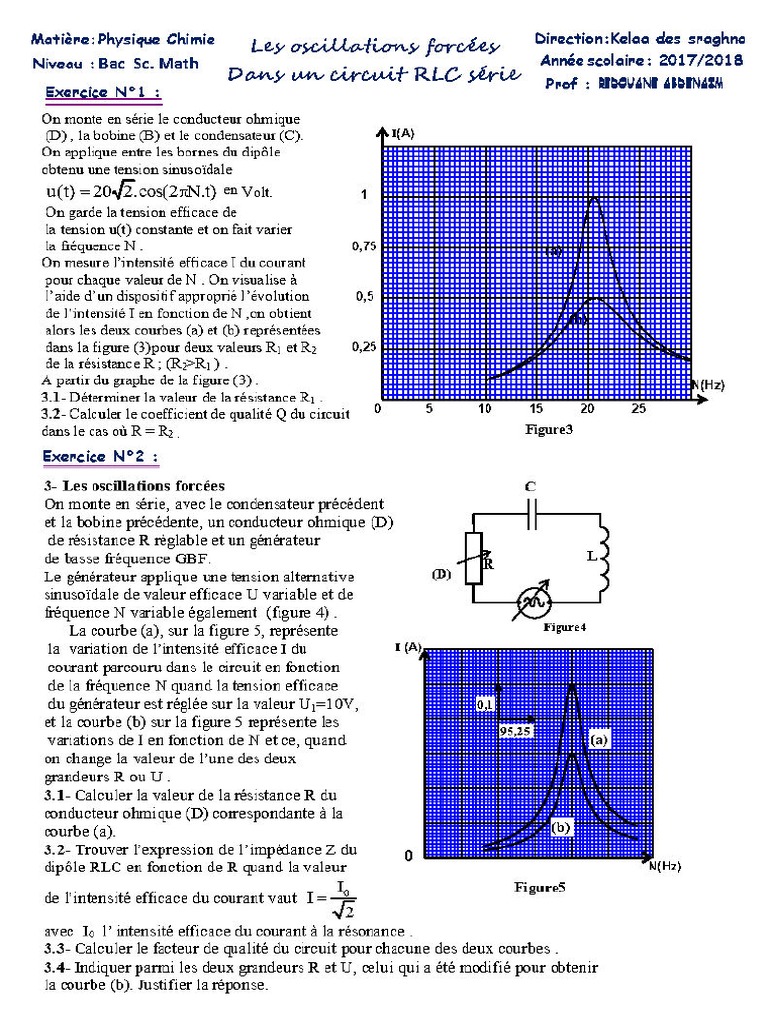 Circuit RLC Serie en Regime Sinusoidal Force Exercices Non Corriges 3 | PDF