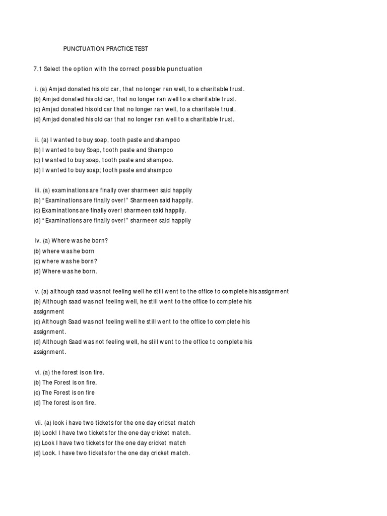 Punctuation Practice Test | PDF