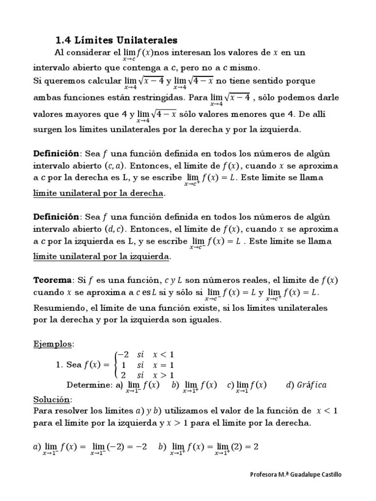Límites Unilaterales, Infinitos en Infinito | PDF | Límite (Matemáticas ...