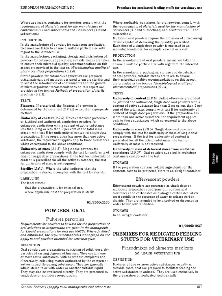 Premixes For Medicated Feeding Stuffs For Veterinary Use | PDF ...