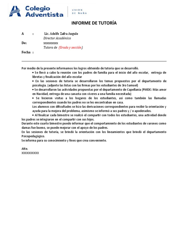 Informe de Tutoria | PDF