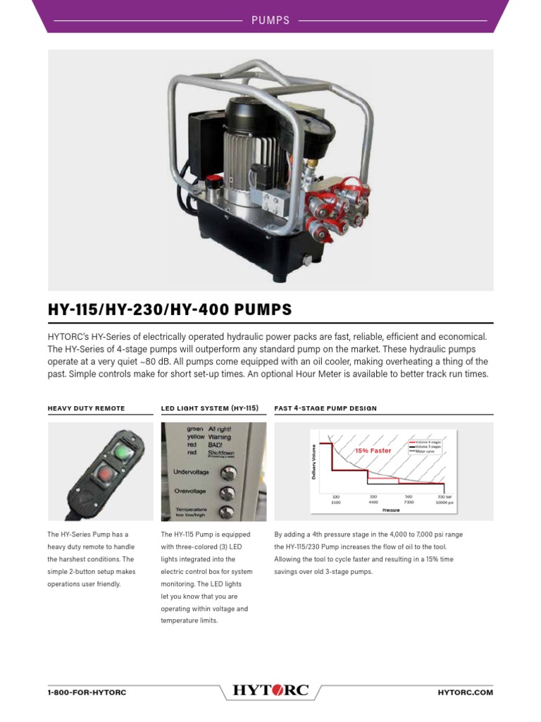 Hytorc-Hy115 Hy230 Hy400 Pumps-Cut Sheet | PDF | Pump | Electrical ...