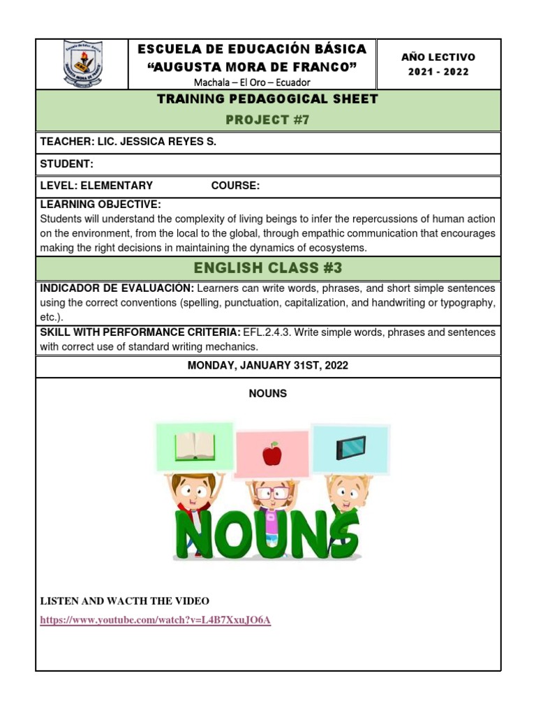 Escuela de Educación Básica "Augusta Mora de Franco" Training Pedagogical Sheet | PDF | Wellness ...