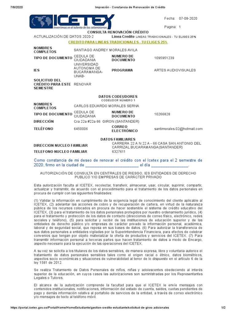 Solicitud de Giros Adicionales - ICETEX | PDF | Teléfonos móviles