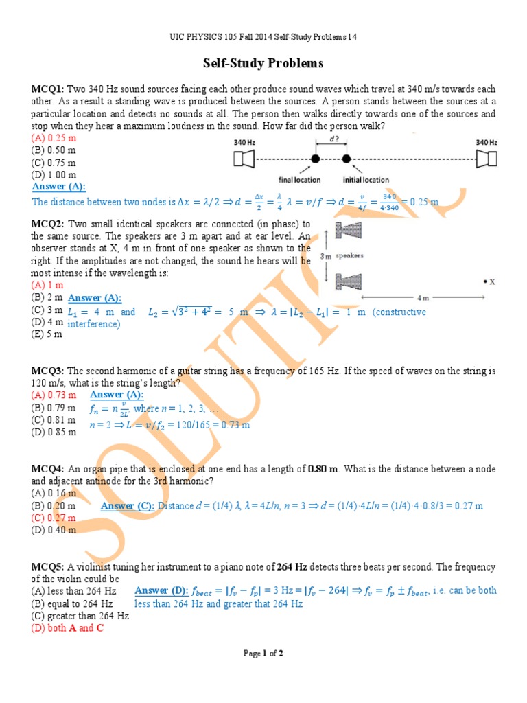 Self-Study Problems: Answer (A) | PDF | Sound | Waves
