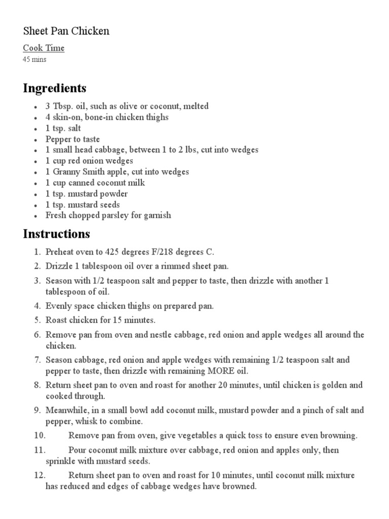 Sheet Pan Chicken Recipe | PDF