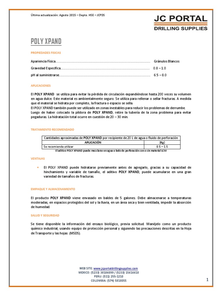 Poly-Xpand Ficha Tecnica | PDF | Agua | Materiales