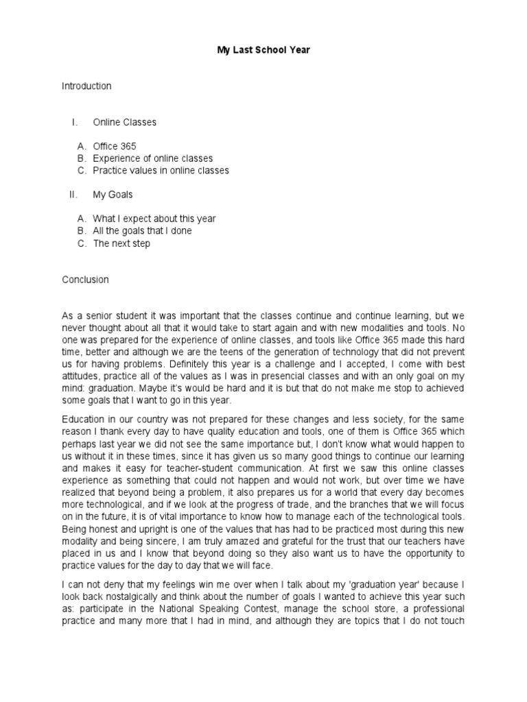 My Last School Year - ESSAY | PDF | Educational Technology ...