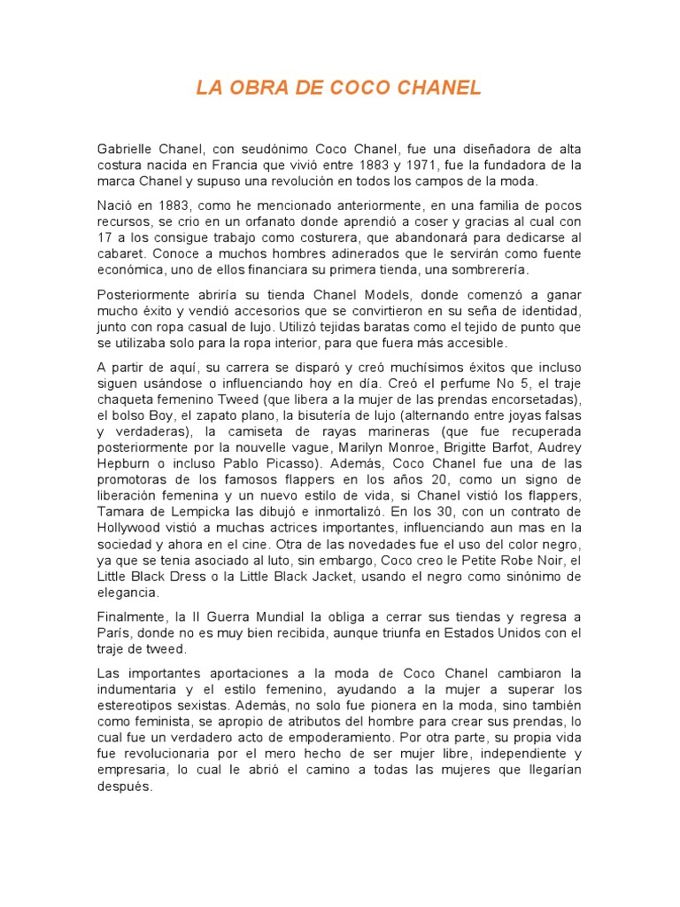 La Obra de Coco Chanel | PDF | Ropa | Moda