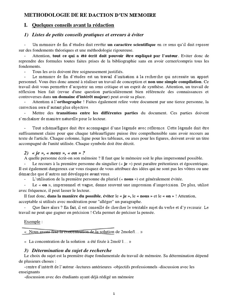 Conseils et Méthodologie pour Mémoire | PDF | Expérience | Document