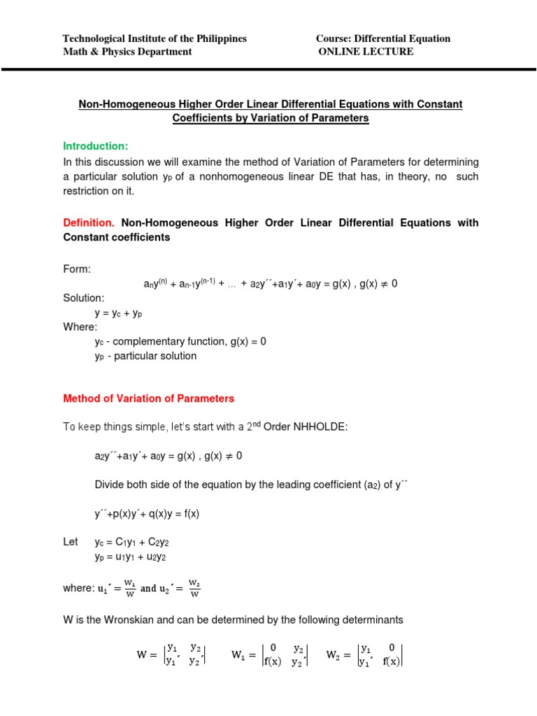 Non-Homogeneous Higher Order Linear Differential Equations With Constant Coefficients by ...