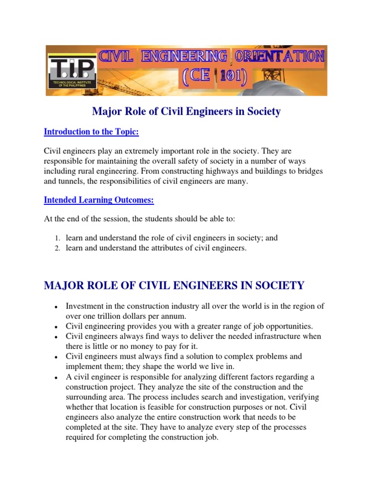 Major Role of Civil Engineers in Society | PDF