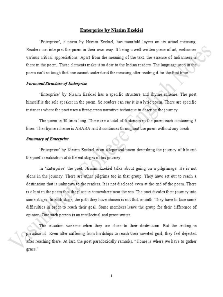 Enterprise by Nissim Ezekiel: Form and Structure of Enterprise | PDF ...