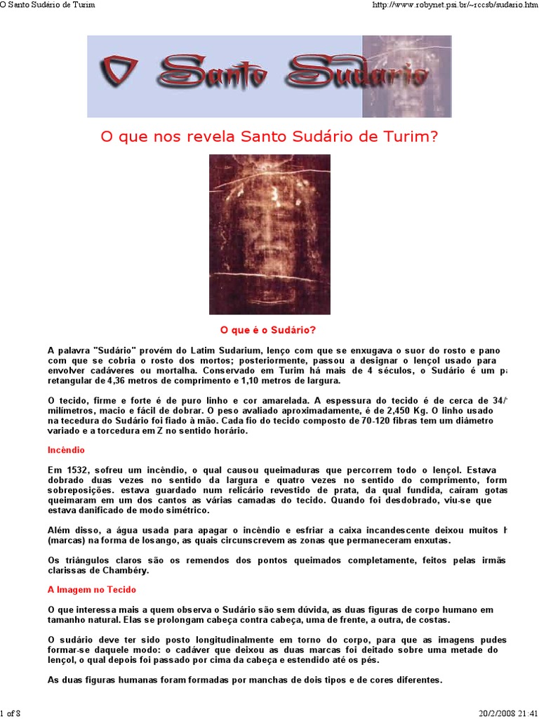 O Santo Sudário de Turim | PDF | Sudário de Turim | Jesus