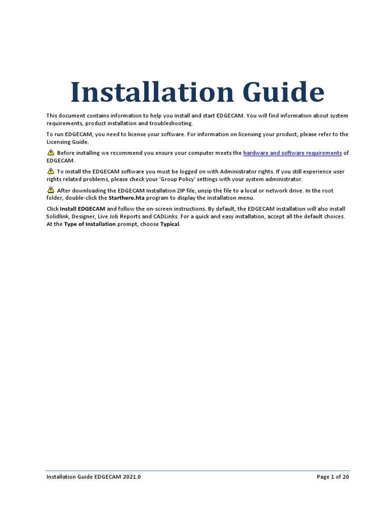 Installationguide Edgecam | PDF | Installation (Computer Programs) | Microsoft Windows