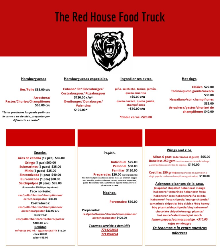 MENU de The Red House Food Truck | PDF | Hamburguesas | Alimentos