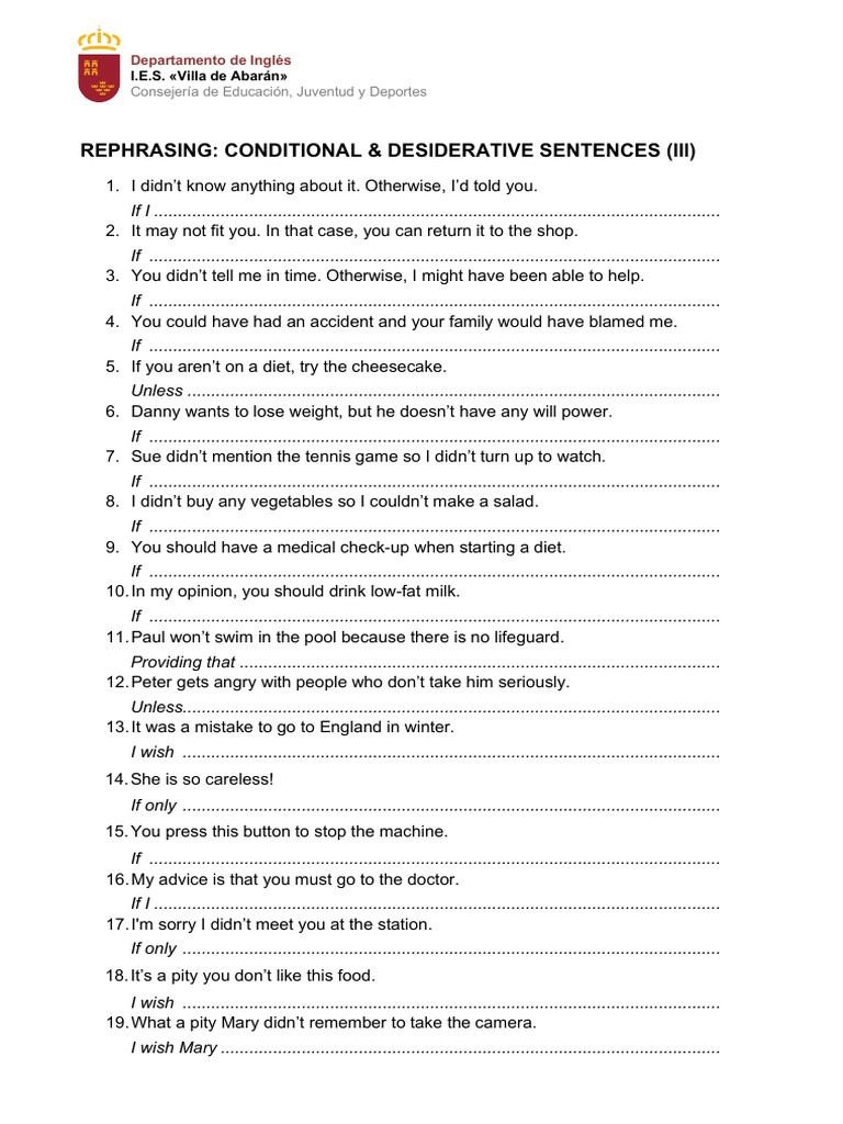Rephrasing Conditional & Desiderative Exercises | PDF | Home & Garden