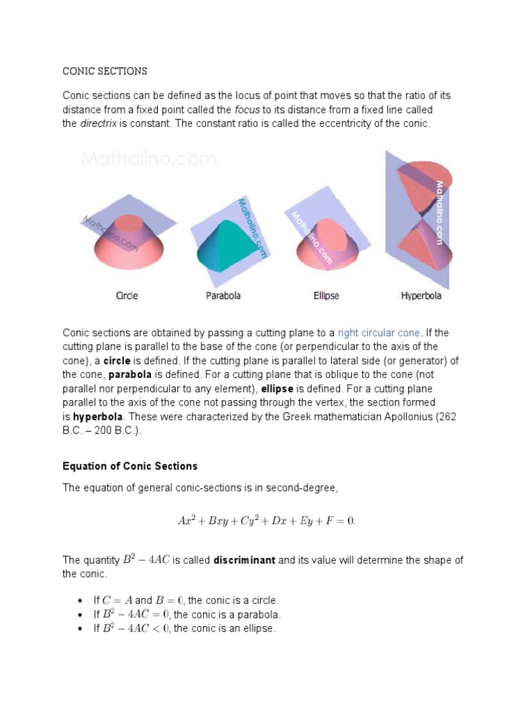 Equation of Conic Sections: Right Circular Cone | PDF | Ellipse ...