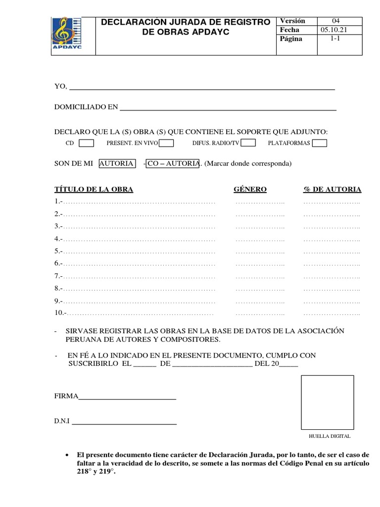 DECLARACION JURADA DE OBRAS Anexo 7 | PDF