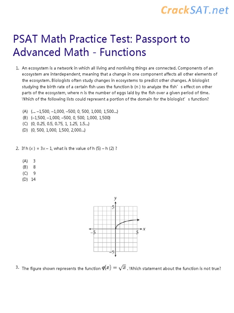 PSAT Math Practice Test: Passport To Advanced Math - Functions | PDF ...