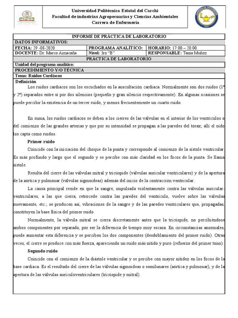Informe Ruidos Cardíacos | PDF | Corazón | Cardiología