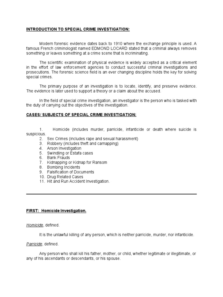 Introduction To Special Crime Investigation:: Homicide, Defined | PDF ...