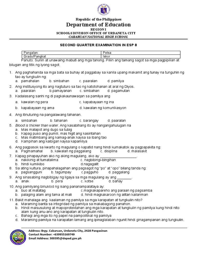 Esp 8 Exam | PDF