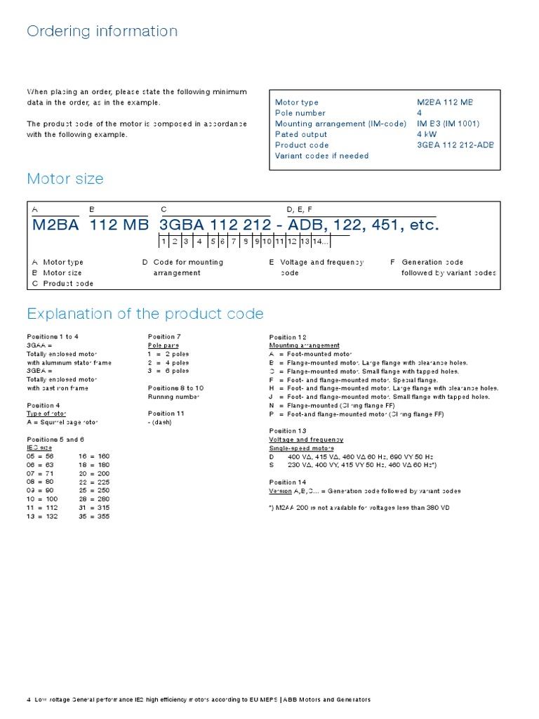 Motor Size: Ordering Information | PDF | Electric Motor | Decibel
