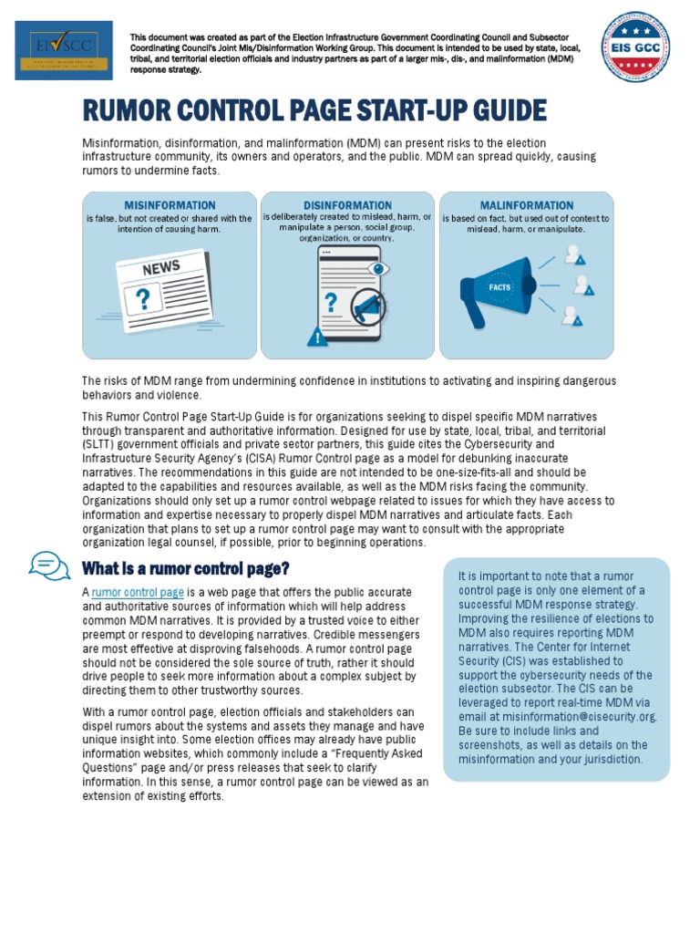 EIS-GCC Rumor Control Startup Guide For Election Rumors | PDF | Rumor ...