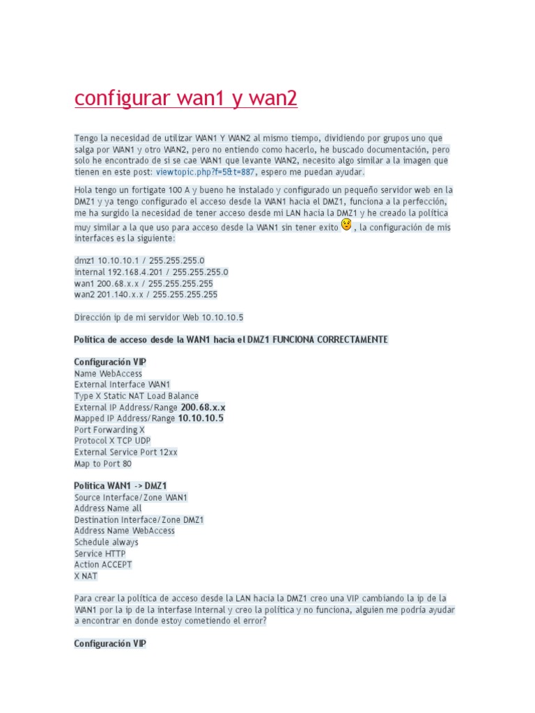 Configurar Wan1 y Wan2 | PDF | Cortafuegos (informática) | Red de ...