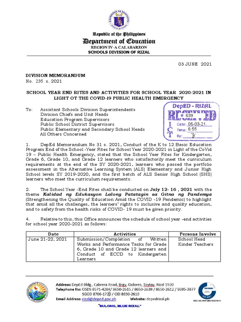 kINDERGARTEN rITES SCHEDULE OF ECD ASSESSMENT | PDF | Schools ...