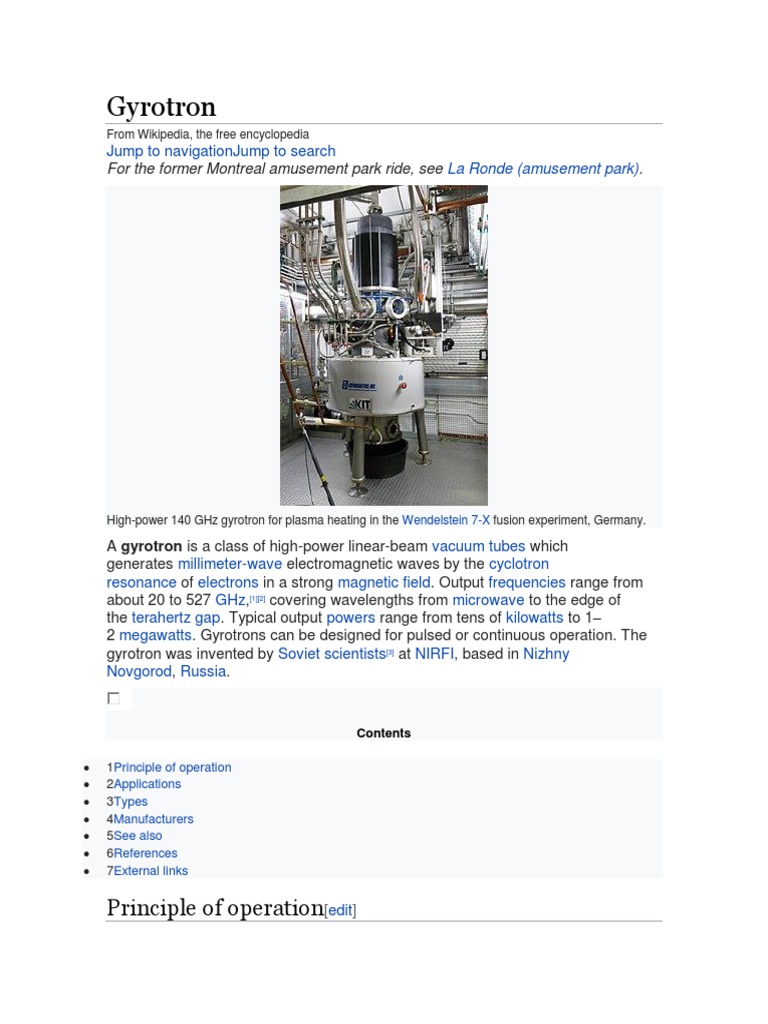 Gyrotron: Principle of Operation | PDF | Physics | Electromagnetism