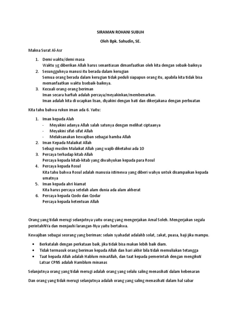 SIRAMAN ROHANI SUBUH Hari 1 | PDF | Pengembangan Diri | Agama ...