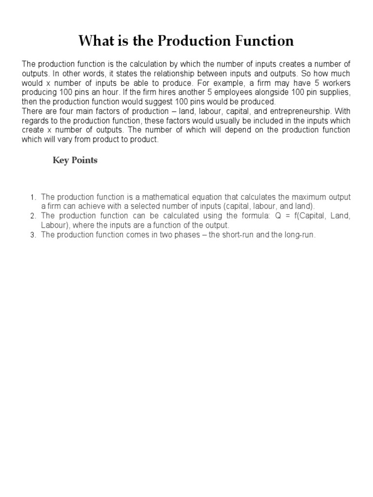 Production Function Explained | PDF