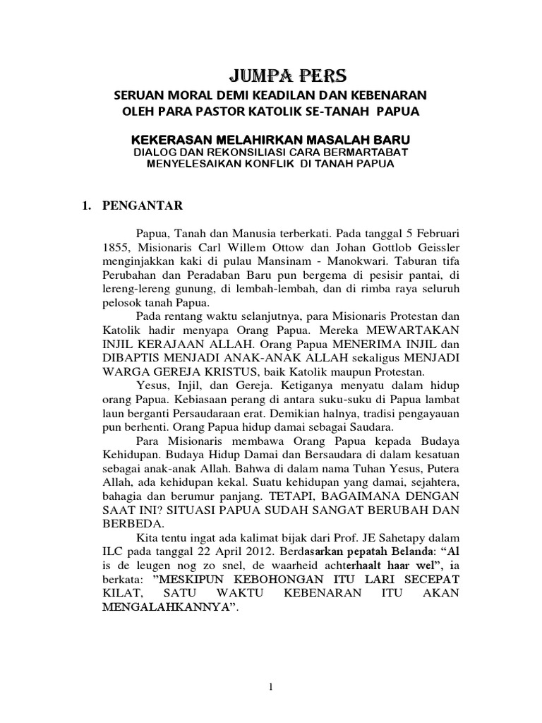 Jumpa Pers Pastor Katolik Se Papua | PDF