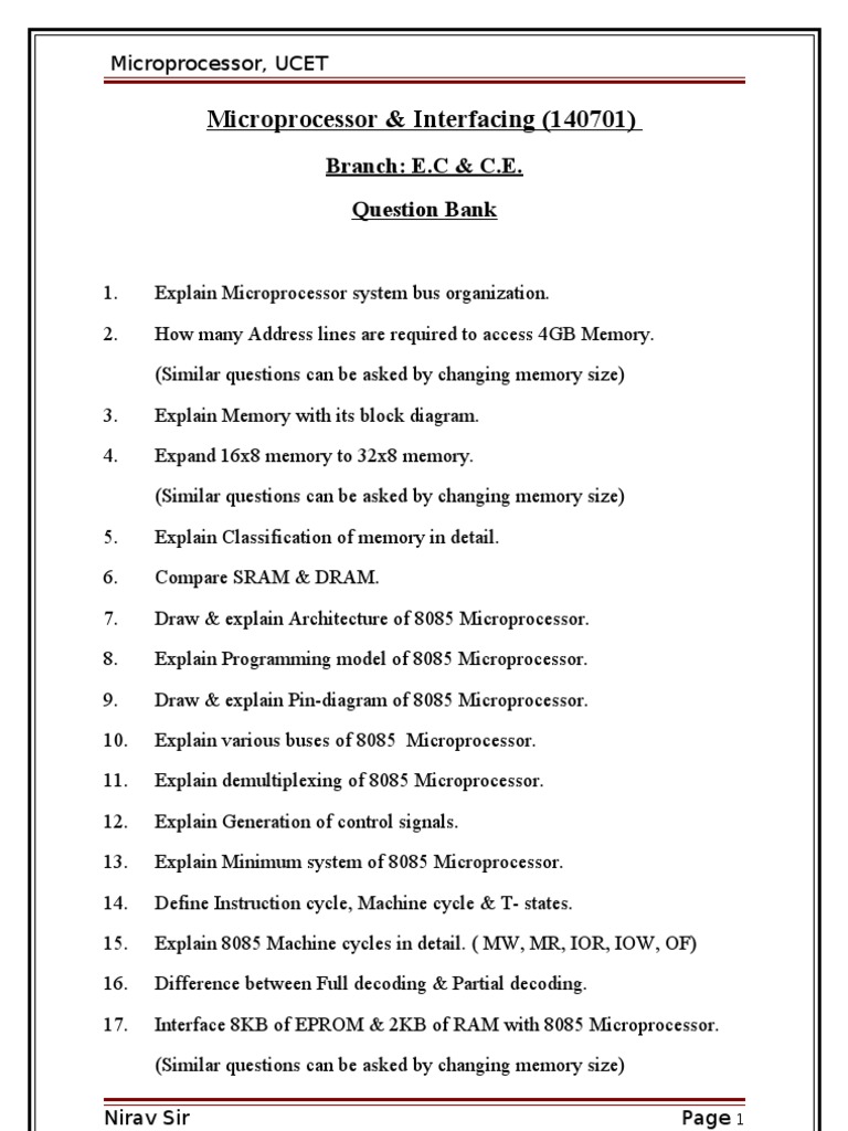 Microprocessor Question Bank | PDF | Random Access Memory | Central Processing Unit