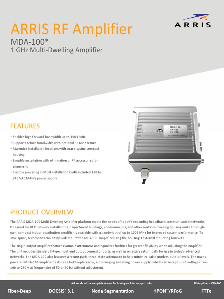 Arris RF Amplifier: 1 GHZ Multi Dwelling Amplifier | PDF | Amplifier ...